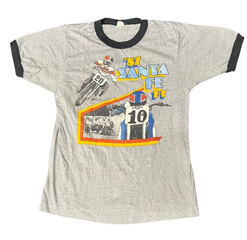 RARE Vintage 80s 1987 Santa Fe T-T Motorcycle Ringer Tee TShirt Sz XL ...