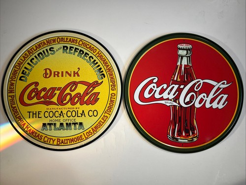 Set of 2 Coca-Cola Round 12” Metal Tin Signs Atlanta Replicas Classic ...