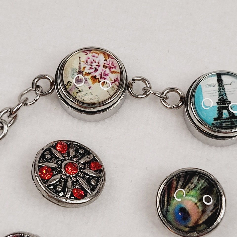 Silver Tone Snap Button Link Fashion Bracelet 10x Interchangeable Snaps ...