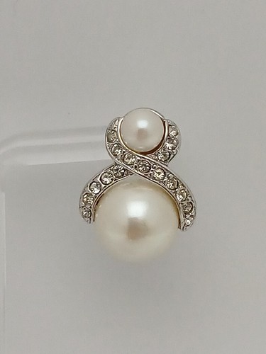 MARVELLA signed silver tone clear stones simulated pearls post earrings ...