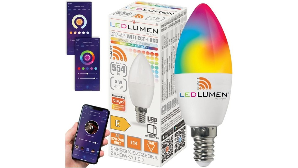 Żarówka LED C37-AP E14 5W LED WiFi CCT+RGB | eBay