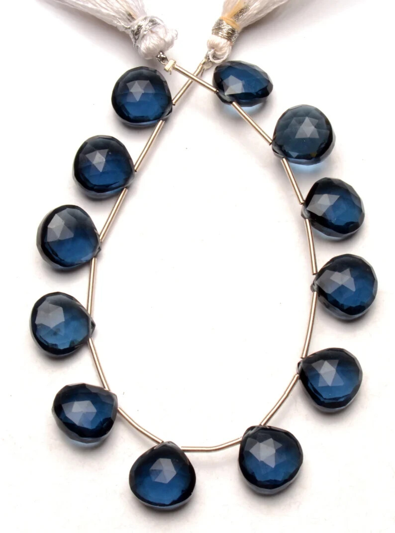 10 Pcs Strand Hydro London Deep Blue Quartz Faceted Briolette Heart ...