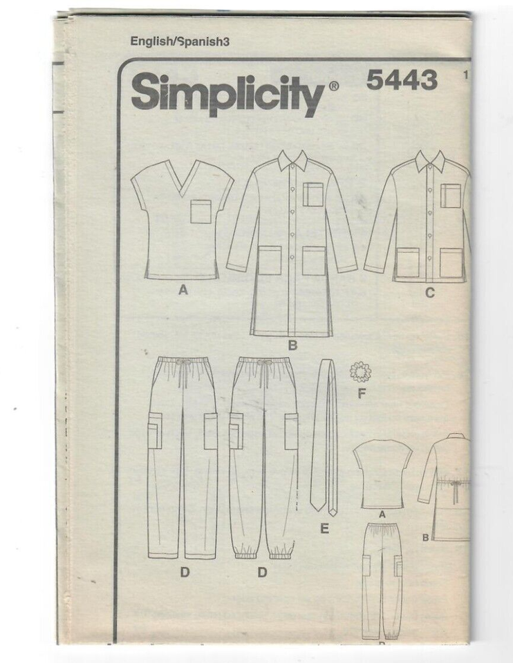 Scrubs Pattern Top Pants LAB Coat Men & Women Simplicity 5443 SZ XL-XXL ...