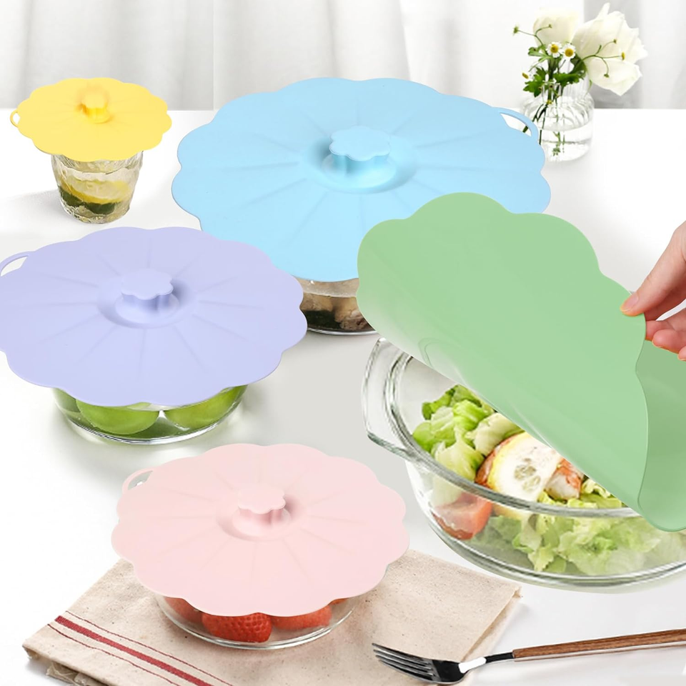 Geeric Set of 5 Silicone Lids, Microwave Food Storage Cover, Reusable ...