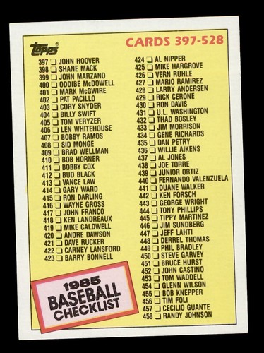 1985 TOPPS #527 UNMARKED CHECKLIST #397-528 | eBay