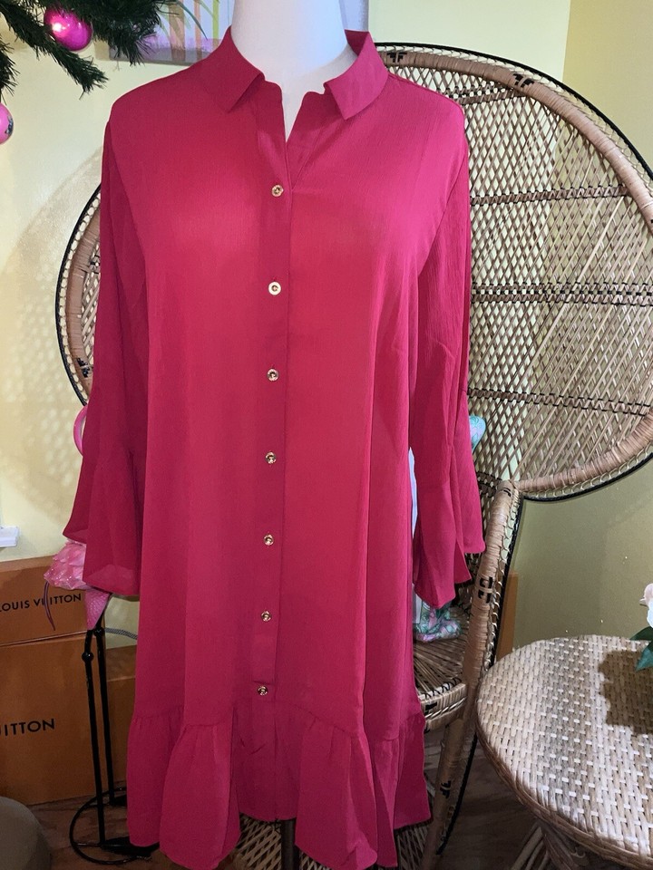 Lilly Pulitzer NWT Linley Collared Cover-Up Poinsettia Red ️‍🔥 Size L ...