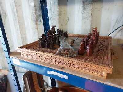 Indonesian Bali Chess Draughts Backgammon Set - Hand Carved Wood ...