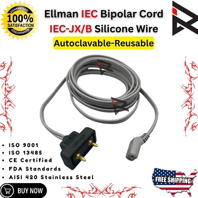 Ellman IEC-Bipolar Cord IEC-JX/B Silicone Wire Reusable-Autoclavable CE ...