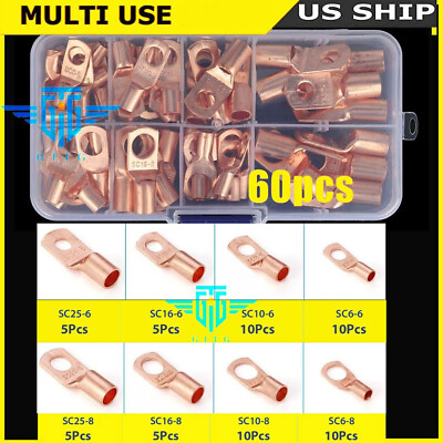 60pcs Copper Wire LUGS Battery Cable Ends Terminal Connectors ...