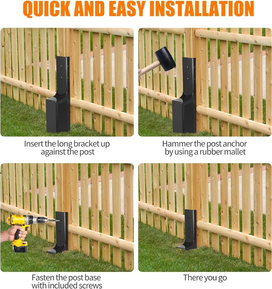 Harmiden 4 Pack Fence Post Repair Kit Wood Fence Post Repair Spike ...