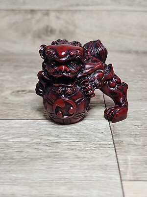 Asian Chinese Foo Fu Dog Cinnabar Red Resin Figurine Bookend 2” Tall | eBay