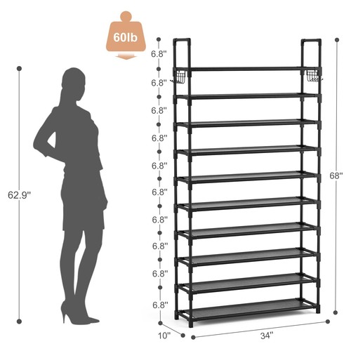 VTRIN 10 Tiers Shoe Rack Tall Large Capacity 50 Pairs Wide Shoe ...