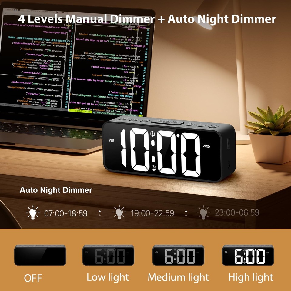 Compact Digital Alarm Clocks for Bedrooms - Small Clock with Large LED ...