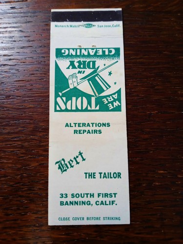 Vintage Matchcover: Bert The Tailor, Banning, CA | eBay