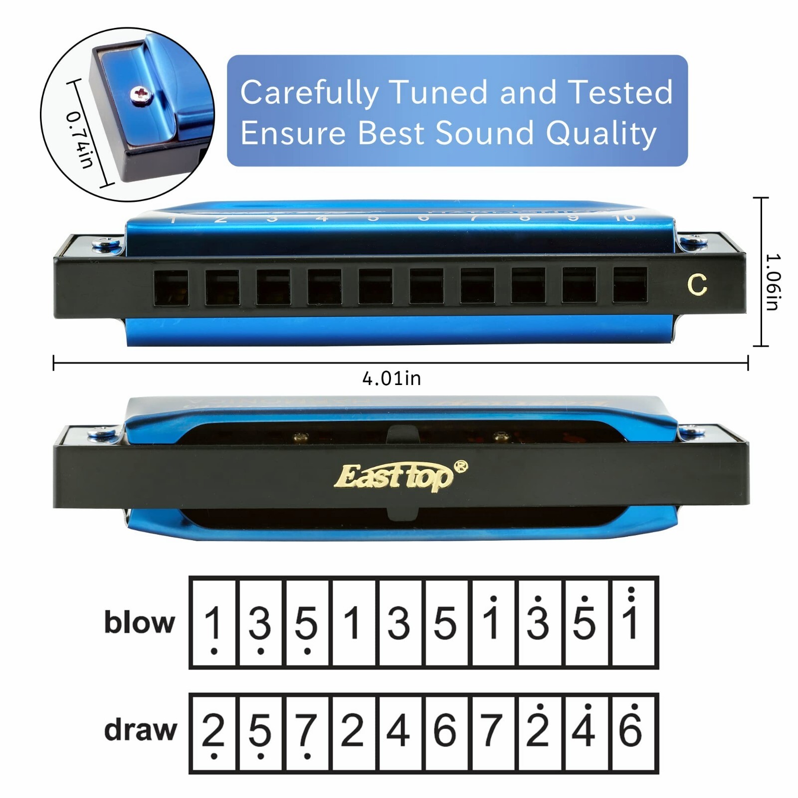 EASTTOP Diatonic Harmonica Set of 7 Blues Harp Mouth Organ Harmonica 10Holes US | eBay