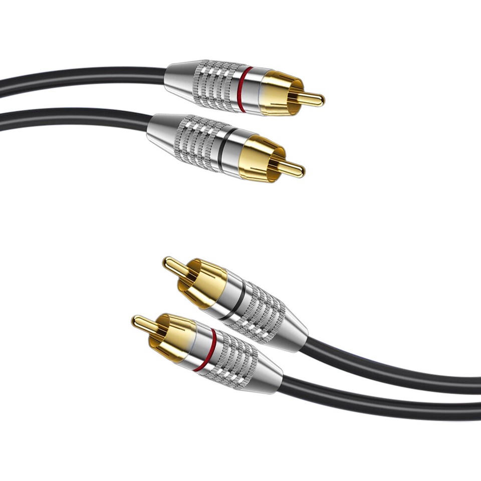 Dual RCA Male Plug to Dual RCA L/R Male Stereo Audio Cable Gold Plated ...