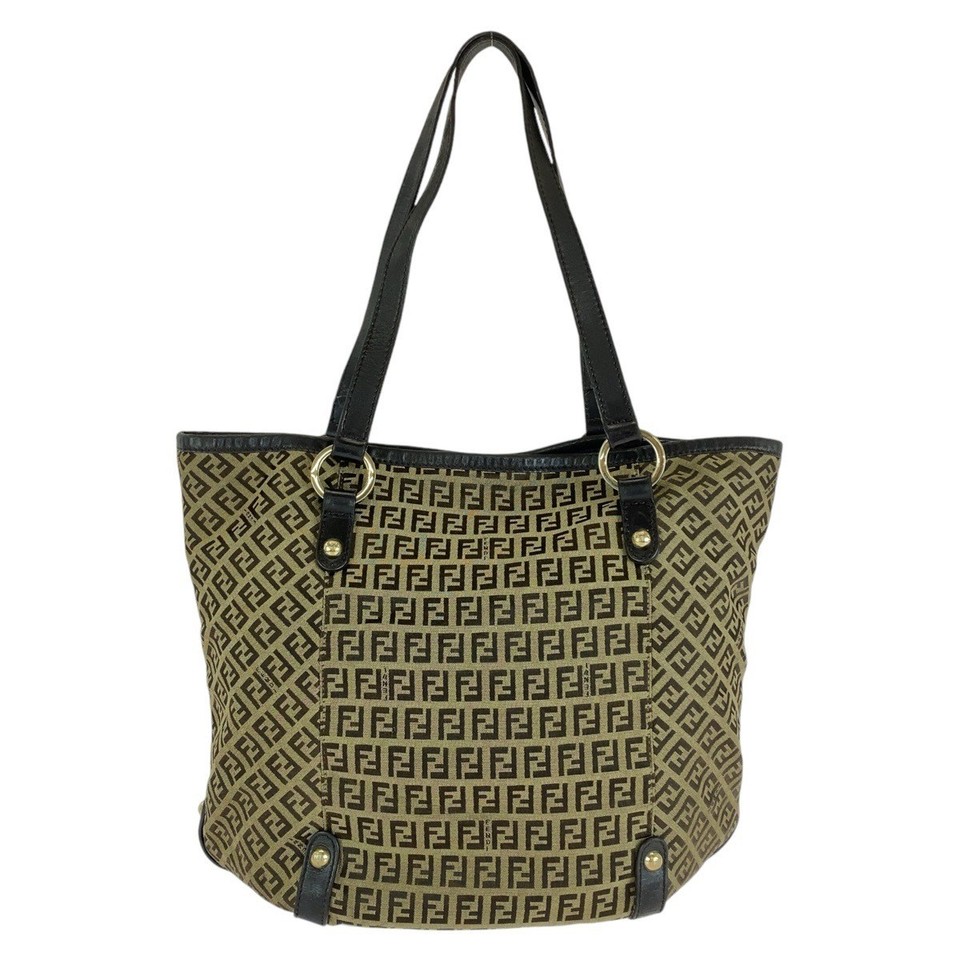 FENDI Vintage Zucca Brown Gold Hardware Canvas 8BH197 Tote Bag Shoulder ...