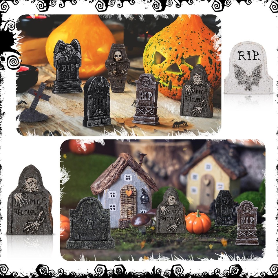 Lápidas en miniatura de Halloween, figuras de lápidas de aldea en miniatura | eBay