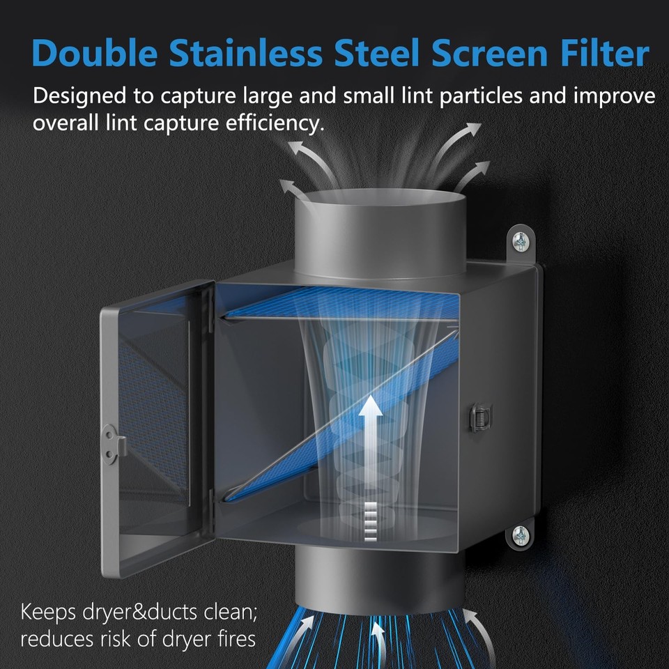 Dryer Duct Lint Trap, Indoor Vent Kit with 4inch 8FT Hose, 2 Clamps ...