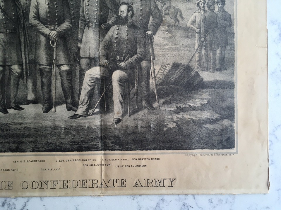 ANTIQUE CIVIL WAR LITHOGRAPH PRINT GENERALS OF THE CONFEDERATE ARMY ...