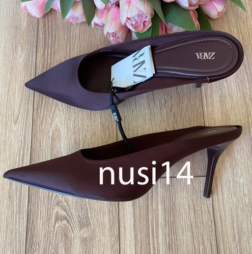 ZARA NEW WOMAN BNWT FW24 STILETTO SATIN HIGH-HEEL MULES SHOES BROWN ...