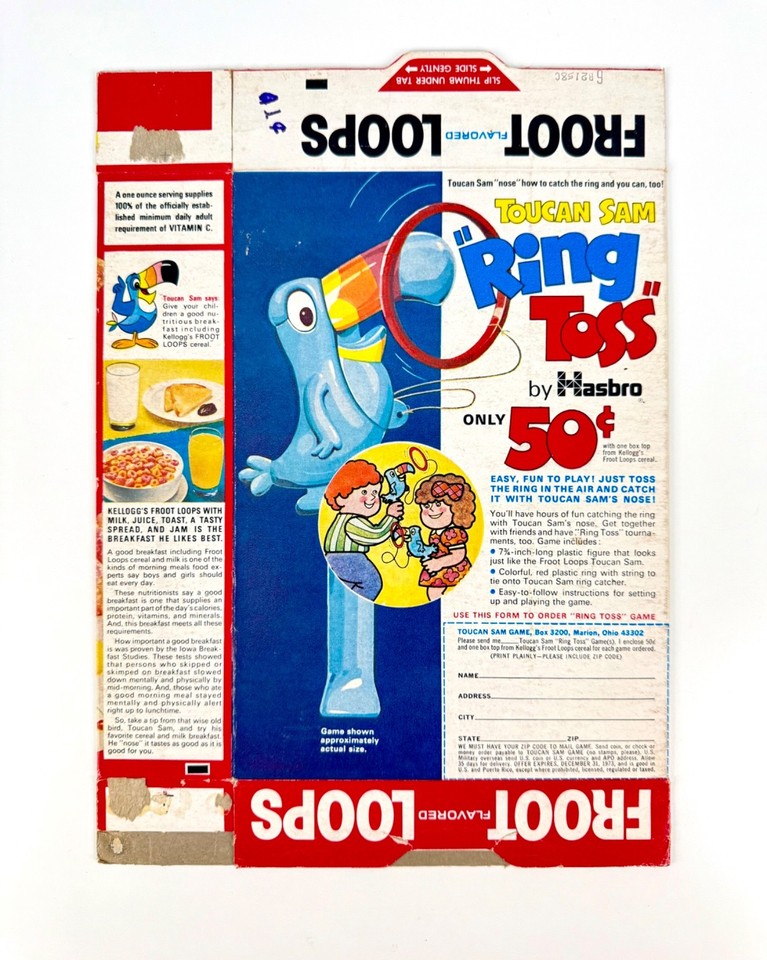 Vintage 1972 Kelloggs Froot Loops Cereal Box Hasbro Ring Toss Toy ...