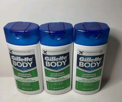 3x Gillette Body Hydrator Body Wash 3 Oz. Each Dry Skin Relief Travel ...