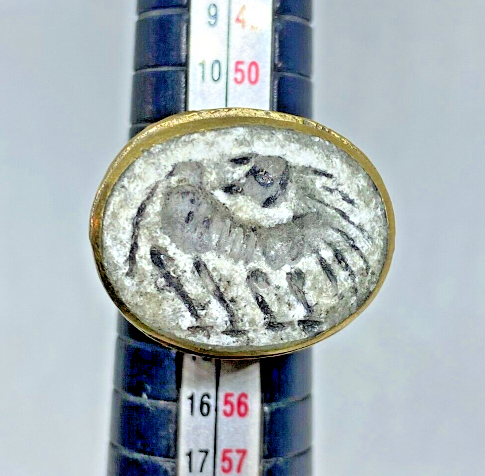RARE ANCIENT WEARABLE PHOENICIAN GOLD COLOR RAM MONSTER RING BRONZE ...