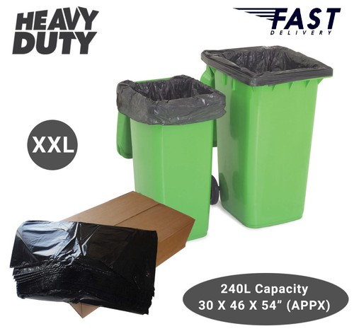 Black Heavy Duty Wheelie Refuse Sacks Strong 240L Bin Liners Rubbish ...