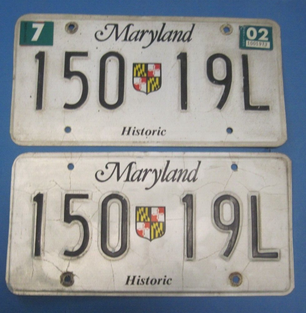 2002 Maryland Historic Vehicle License Plates Matched Pair with state ...