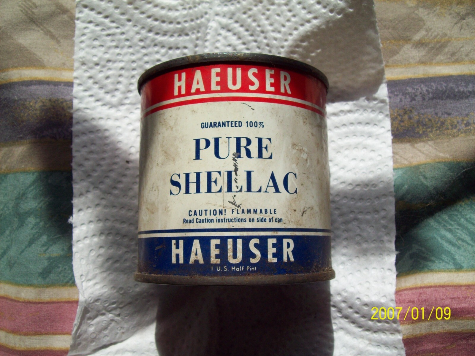 RARE Vintage Haeuser Pure Shellac Half Pint Tin Can Advertising- FAST ...