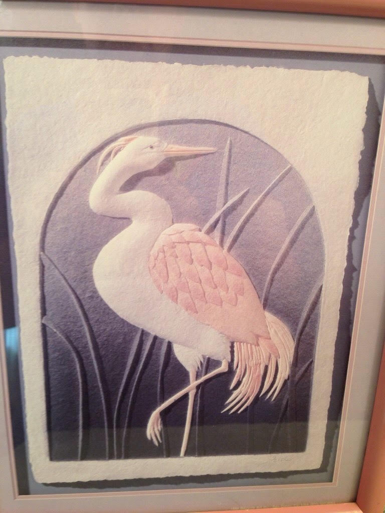 Framed Fine Paper Bird Art Signed Pink White Wings Feathers Fly Flight ...