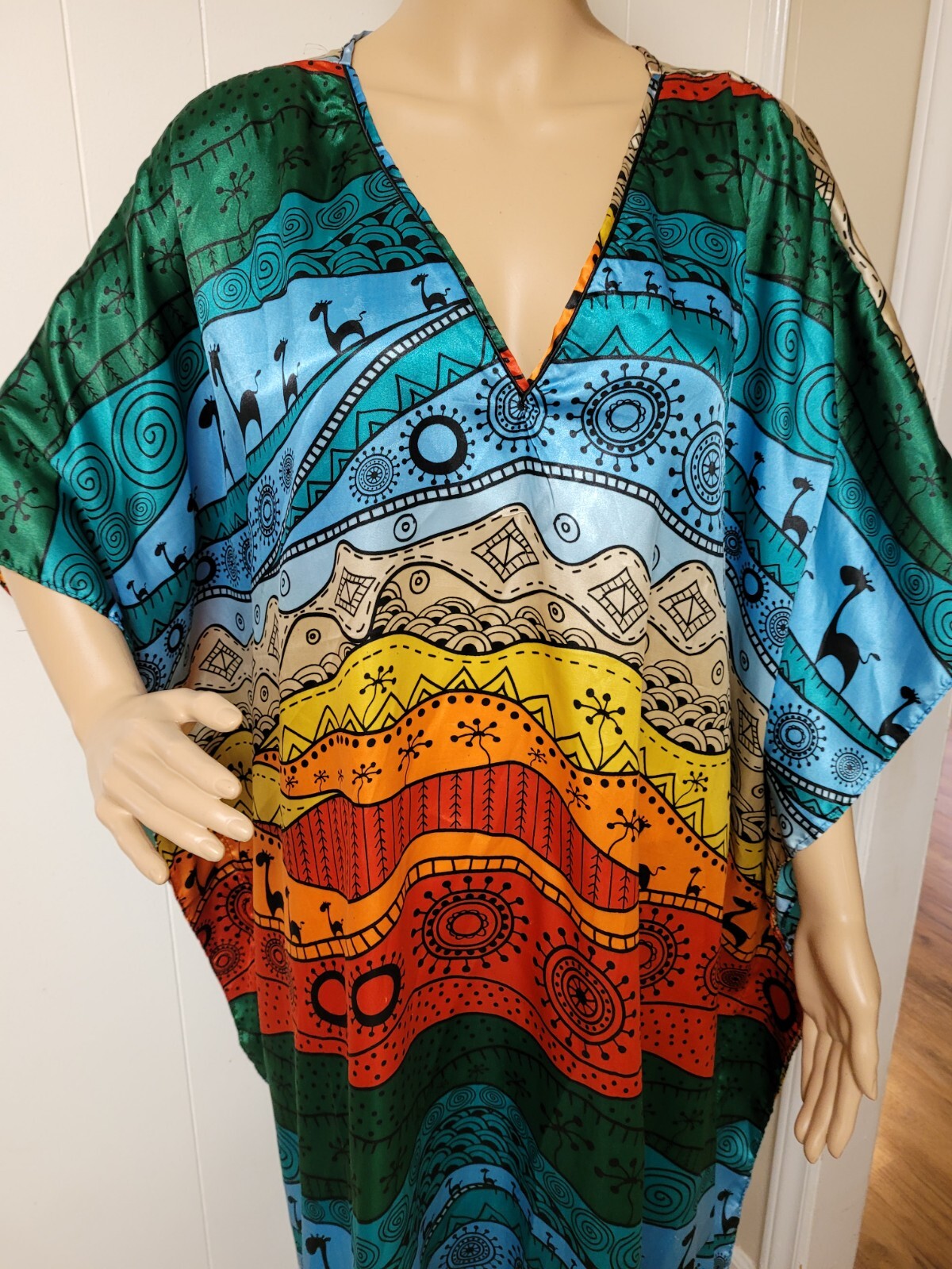 Winlar African Print Caftan MuuMuu House Dress O/S - Gem