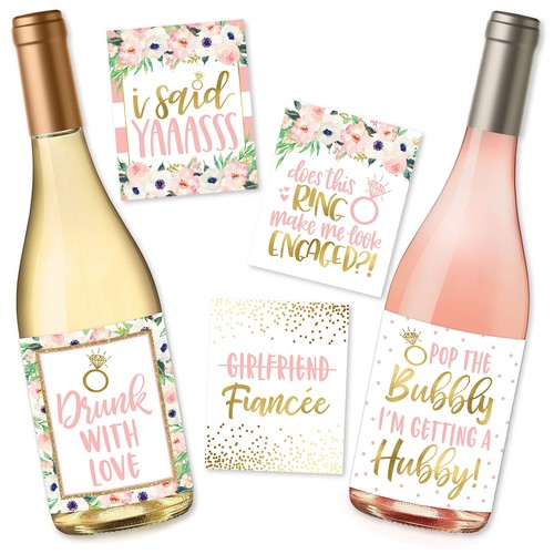 5 Engagement Party Gift Wine Labels Stickers Cute Pink Gold Newly ...