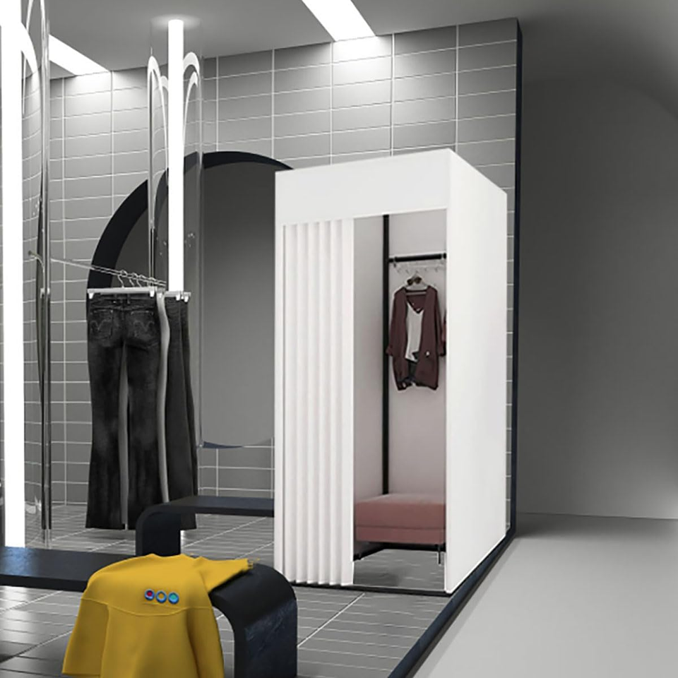 Mobile Fitting Room, Portable Dressing Room Frame with Curtain and Hook ...
