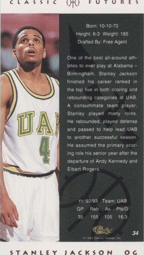 1993 Classic - #34 Stanley Jackson | eBay