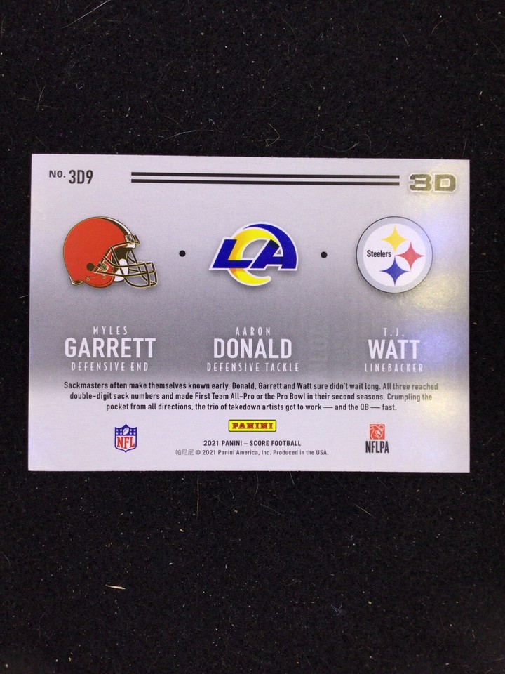 2021 PANINI SCORE- 3D INSERT- MYLES GARRETT, AARON DONALD & T.J. WATT ...