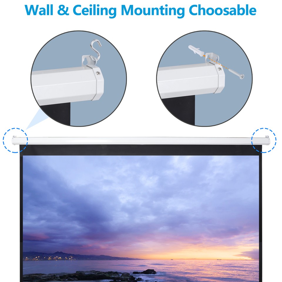 Projector Screen 80 Inch 16:9 HD Projection Screen Manual Pull Down ...