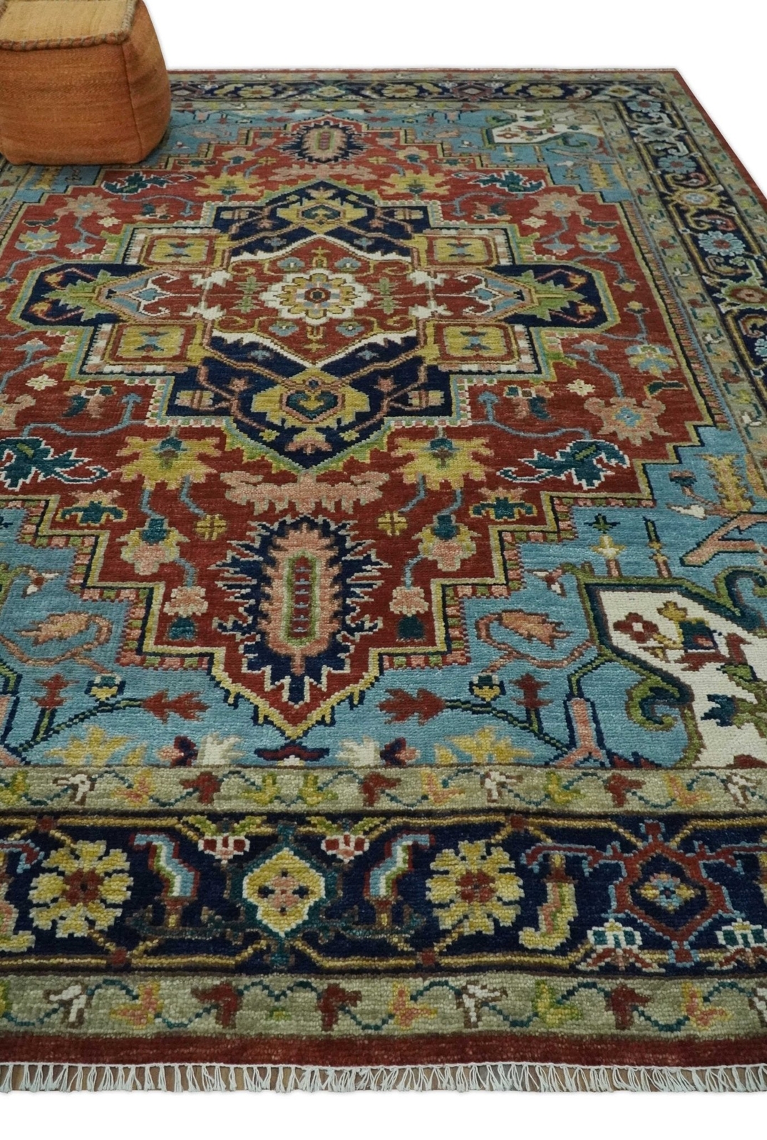 Ready to Ship 9x12 Rust and Blue Traditional Vintage Style Hand Knotted ...