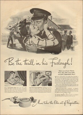 1944 Vintage ad Mum deodorant`Cosmetic Couple Soldier Art WWII era ...