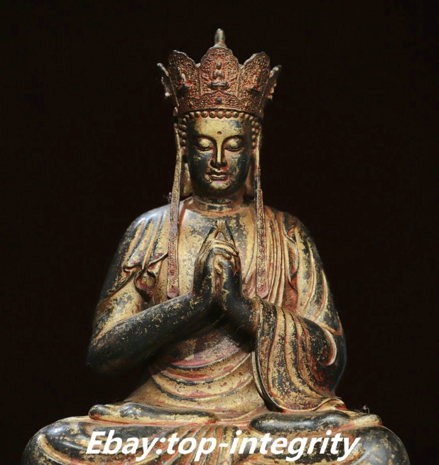 Tibet Pure Bronze Gilt Tang Seng San Zang Ksitigarbha Boddhisattva ...