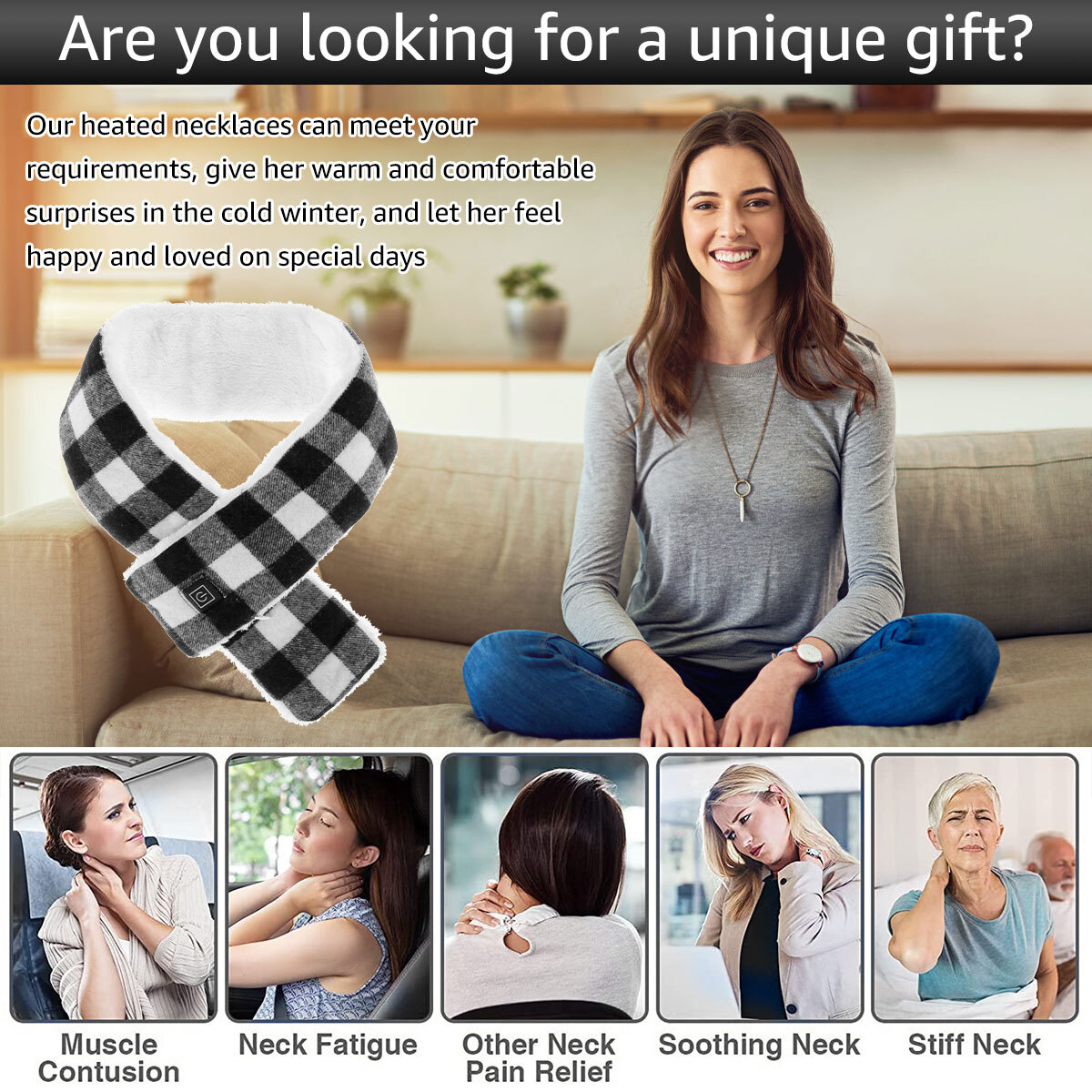 Heated Scarf Heated Neck Wrap Electric Plaid Scarf Soft Winter Scarves ...