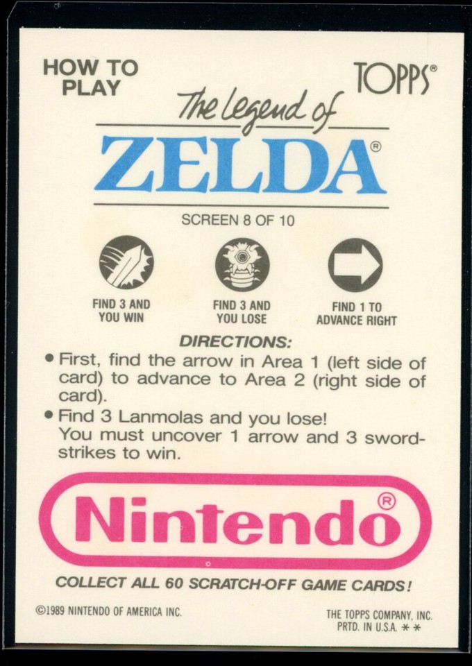THE LEGEND OF ZELDA 1989 Topps Nintendo Scratch-Off Screen 8 NM C5 | eBay