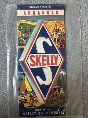 Vintage 1950 Skelly ARKANSAS Oil Gas Service Station Travel Road Map | eBay