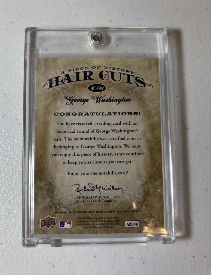 George Washington 2008 Upper Deck UD Piece Of History Hair Cuts Cut ...