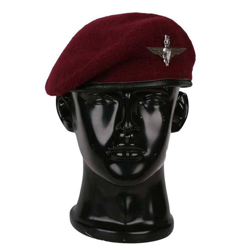 BRITISH ARMY AIRBORNE PARATROOPER FORCES WINE RED WOOL BERET CAP WITH ...