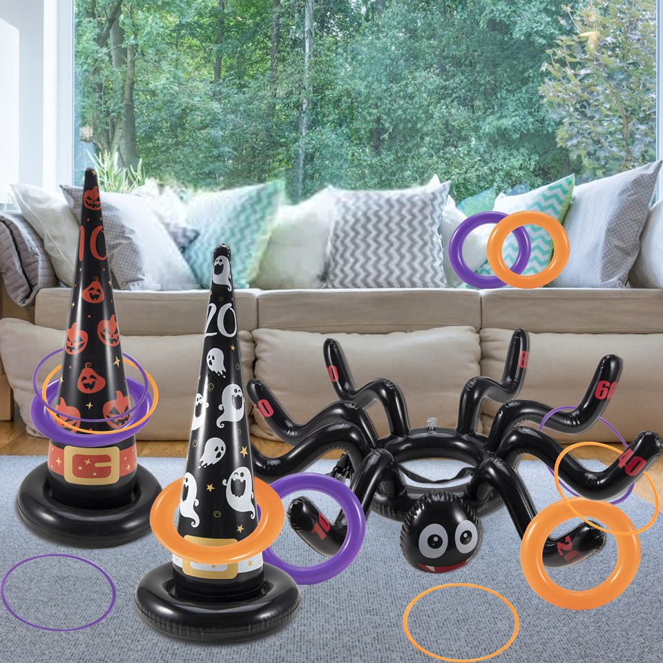 16pcs Party Halloween PInflatable Spiders Witch Hat Ring Toss Toys Game ...