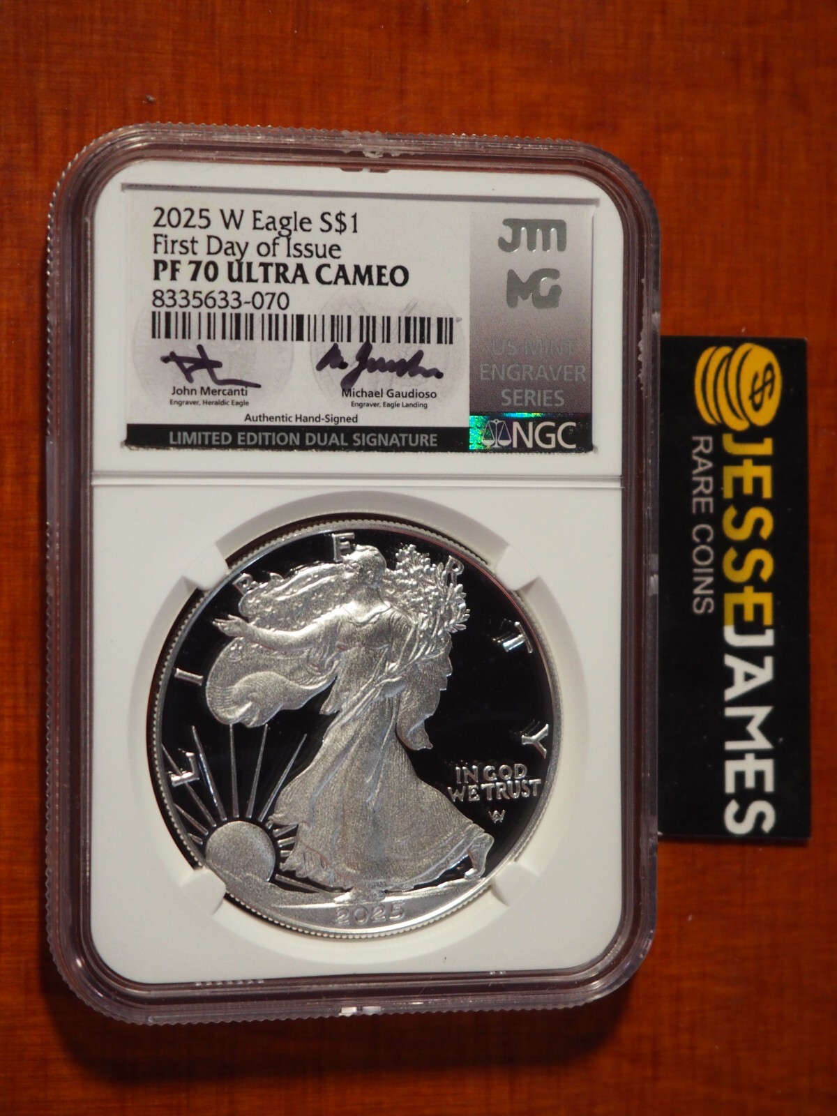 2025 W PROOF SILVER EAGLE NGC PF70 FDI MERCANTI & GAUDIOSO DUAL SIGNED ...
