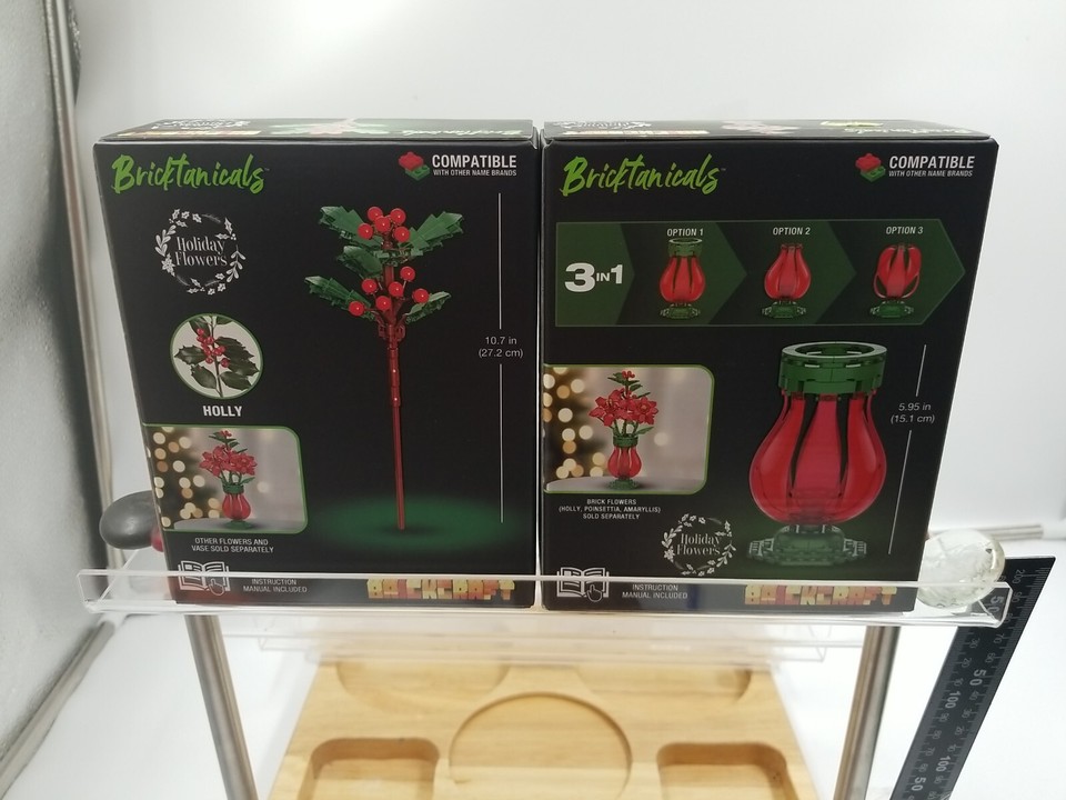 Bricktanicals RED Flower Vase Brickcraft Holiday & HOLLY Brick Building ...