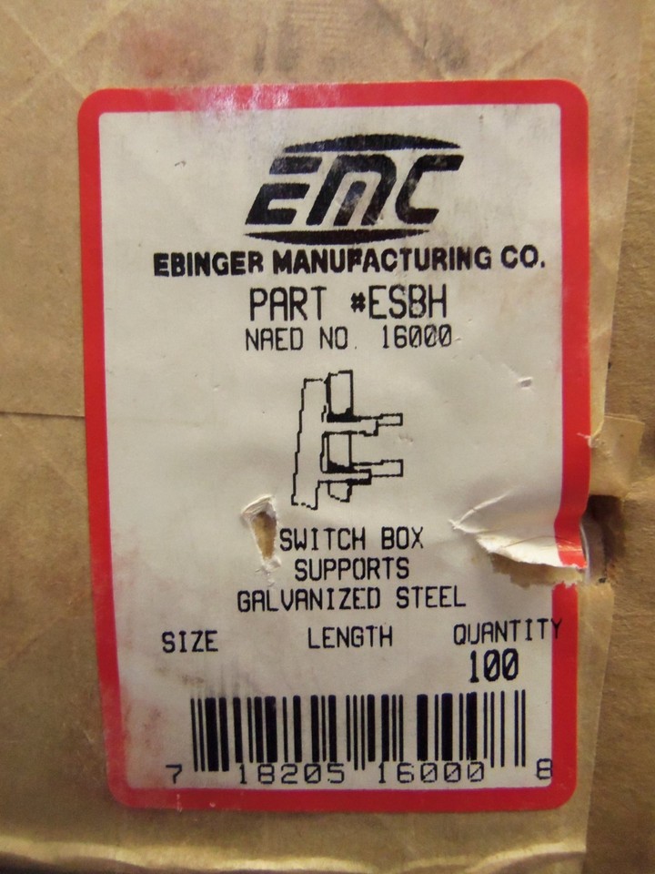 New Lot Ebinger Manufacturing ESBH Switch Box Support s Galvanized ...